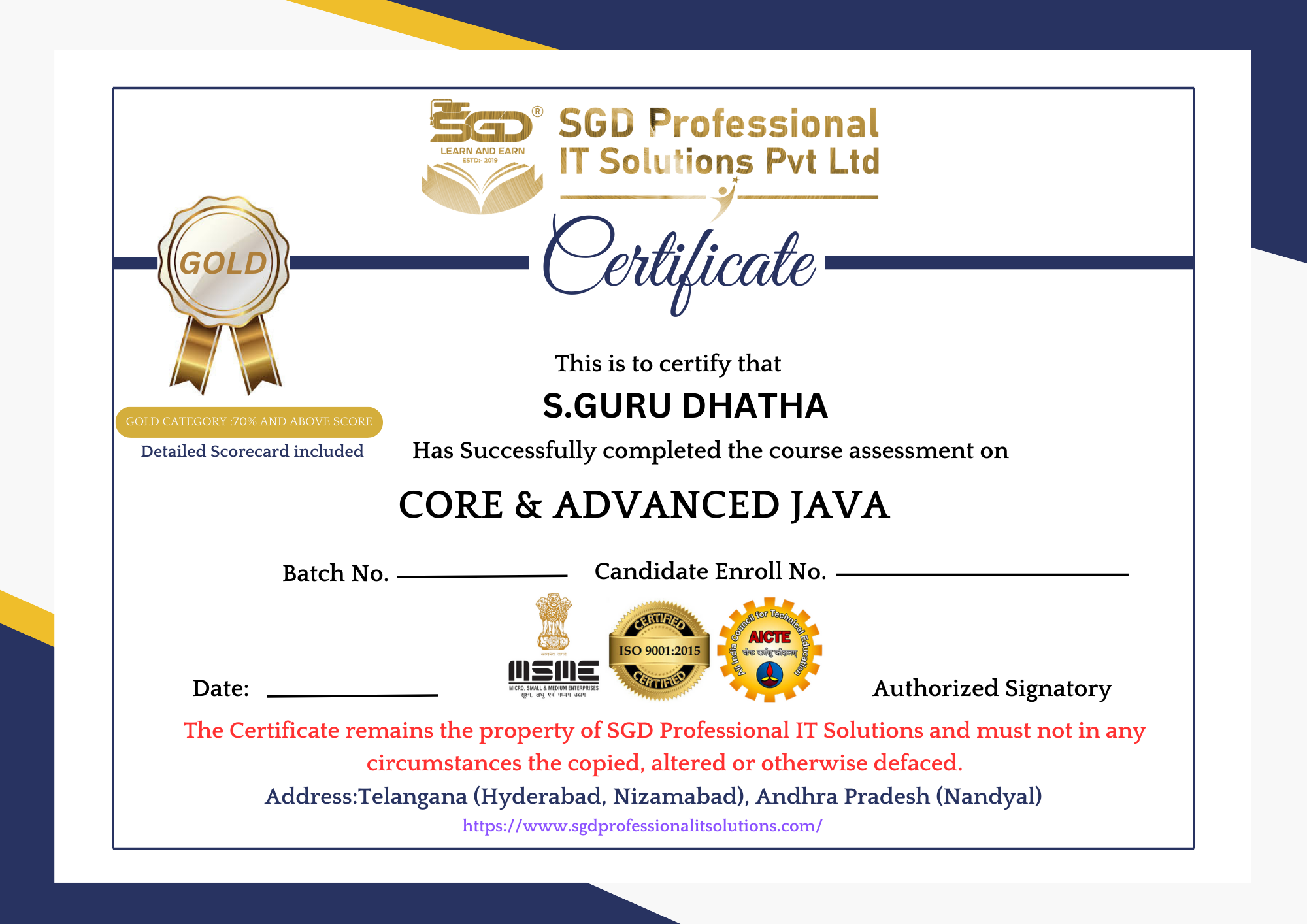 Core and Advanced Java – sgdprofessionalitsolutions.com